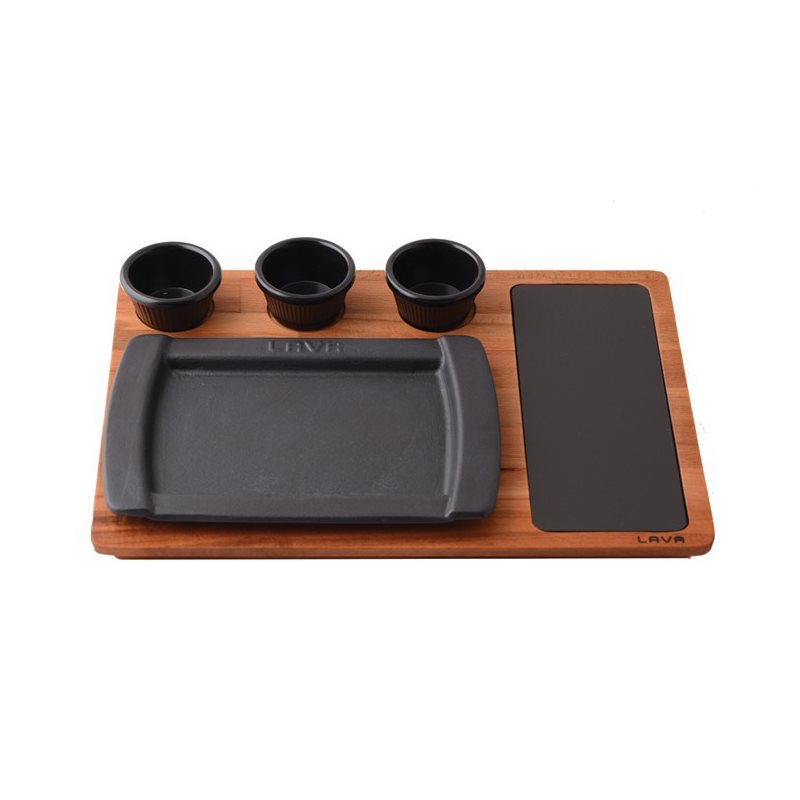 Platou servire, fonta, cu suport din lemn - LAVA | KitchenShop