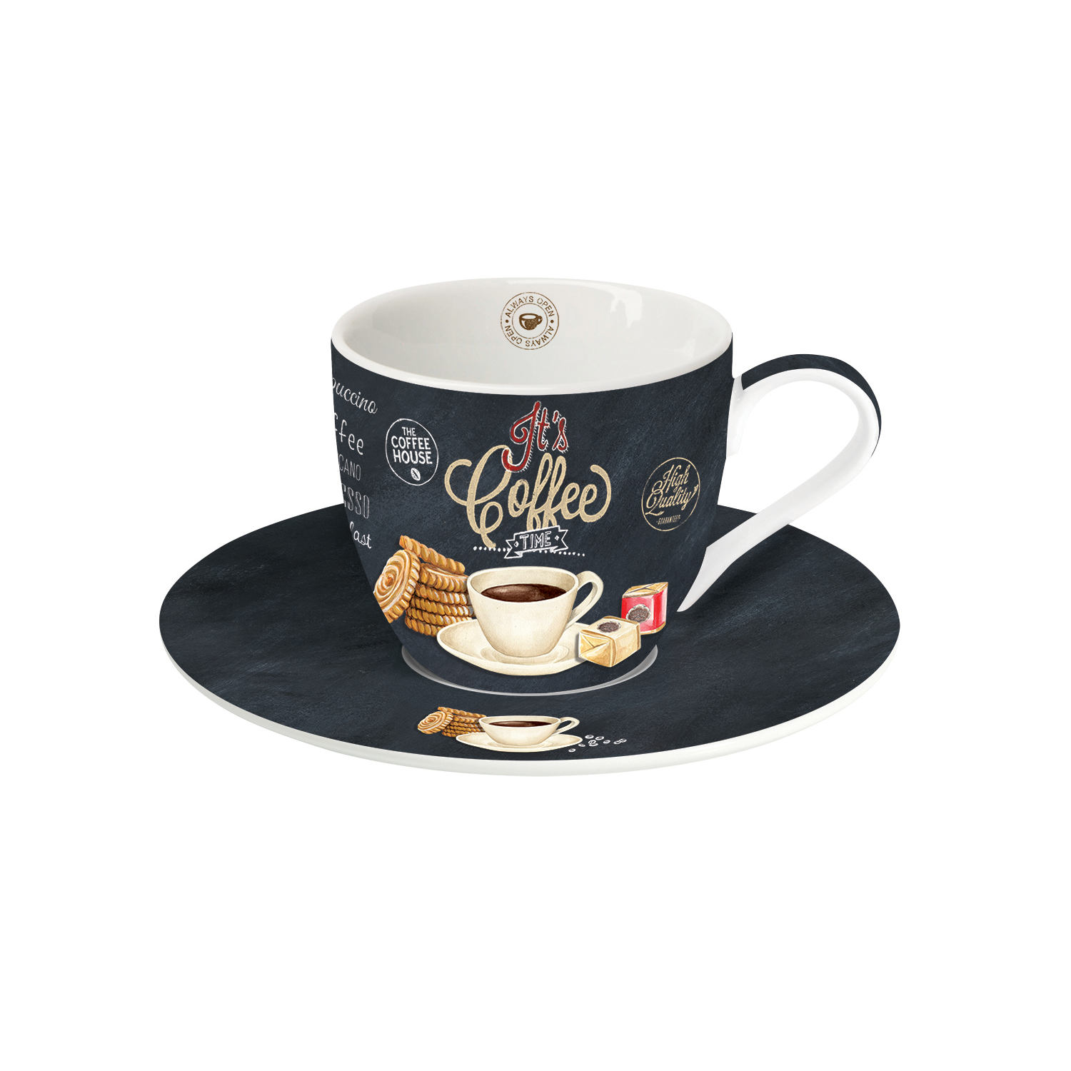 Ceasca cafea 250 ml cu farfurioara "It's coffee time", alb - Nuova R2S ...