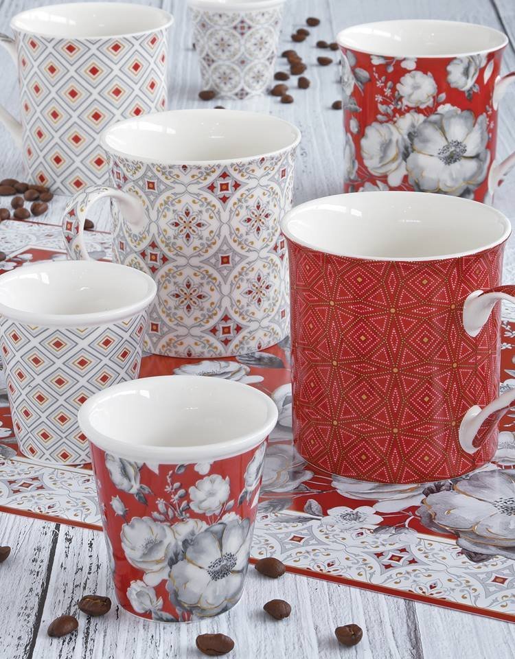 Set 4 cesti cafea din portelan "Trend & Colours", rosu - Nuova R2S ...