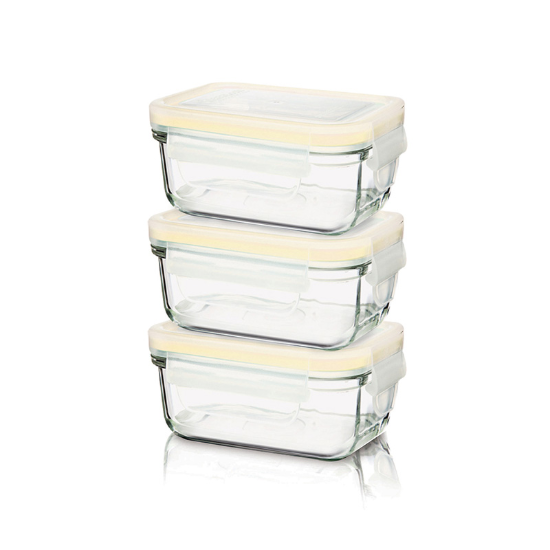 Set 3 caserole, sticla, Portocaliu - Glasslock | KitchenShop