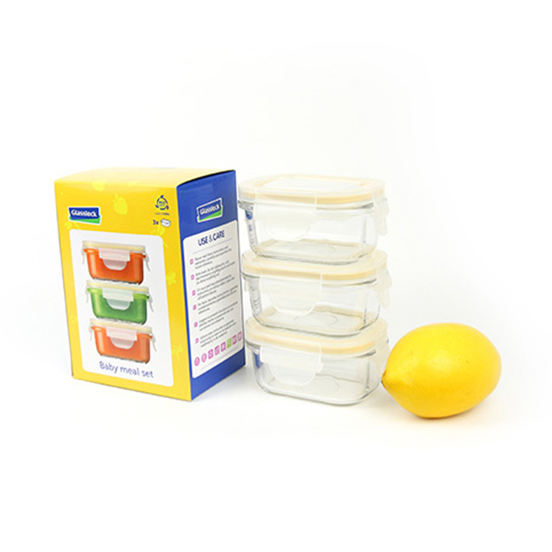 Set 3 caserole, sticla, Portocaliu - Glasslock | KitchenShop