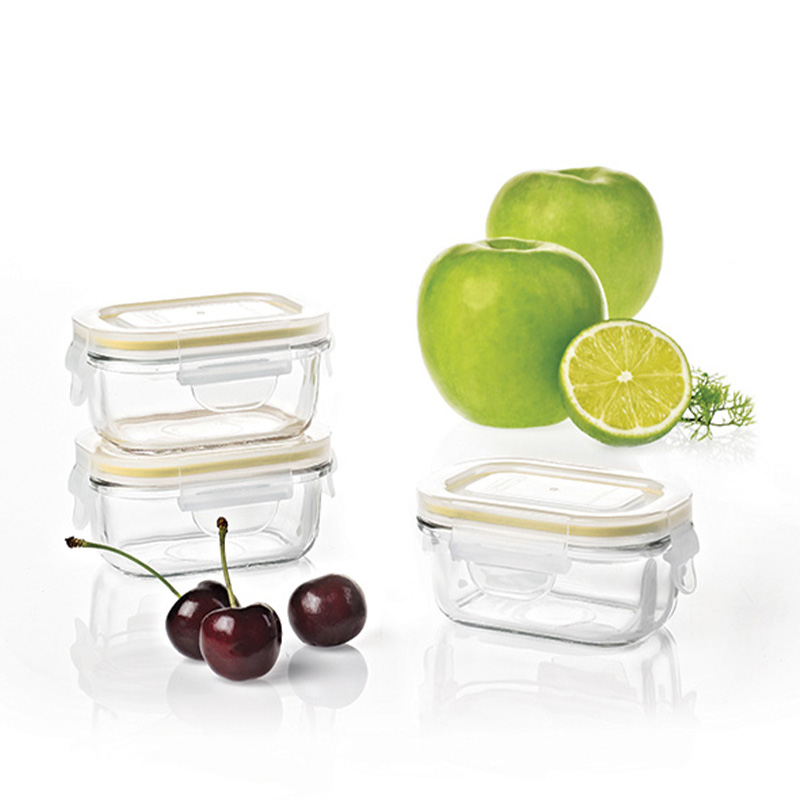 Set 3 caserole, sticla, Portocaliu - Glasslock | KitchenShop